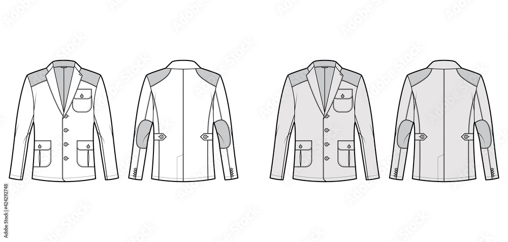 Hunting Shooting jacket technical fashion illustration with long ...