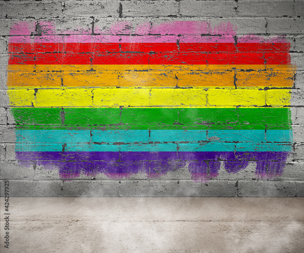 Lgbt Flag Painted on empty wall room with smoke Single Flag Stock ...