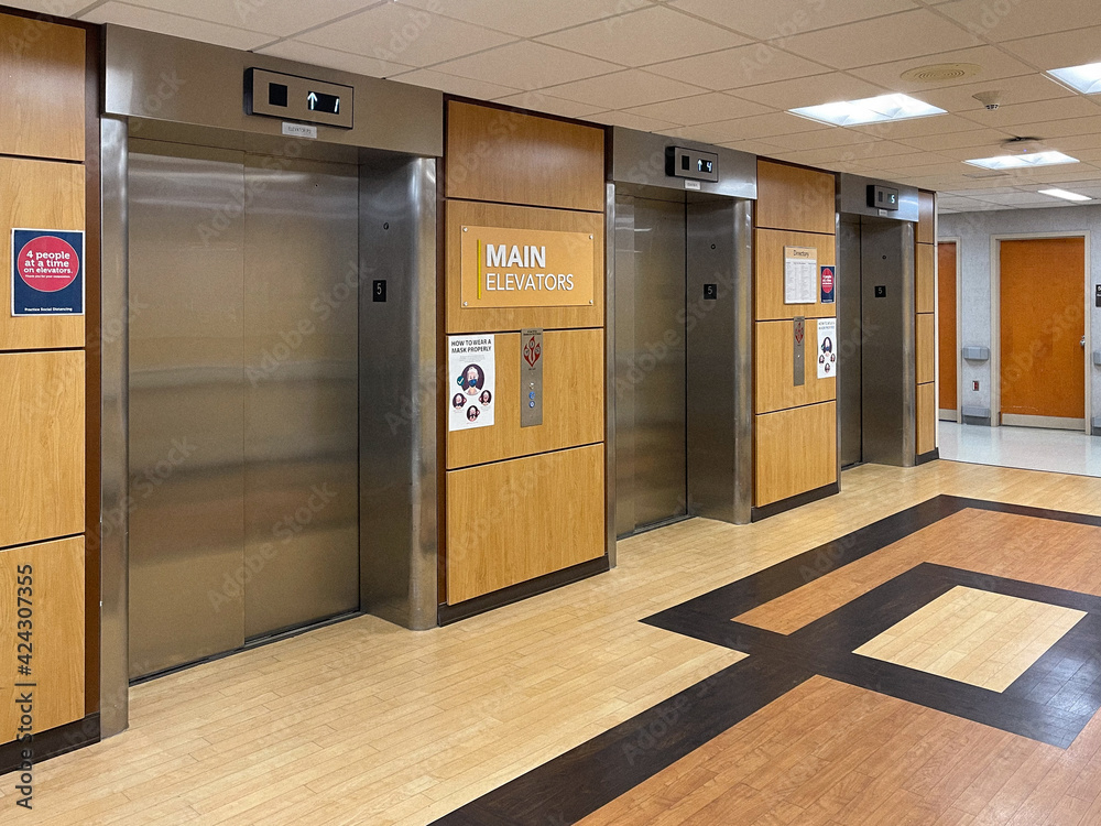 Social distancing guidelines and hospital elevators Stock Photo | Adobe ...