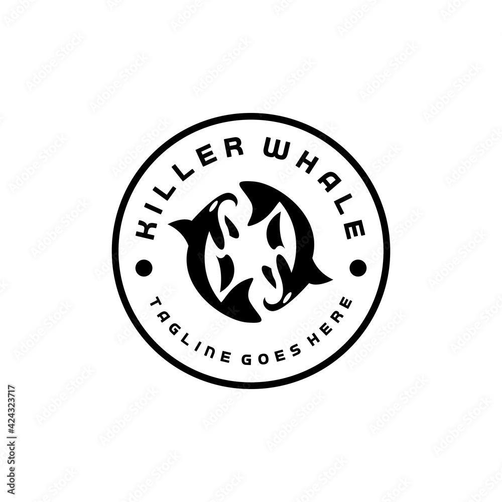 Killer Whale logo design vector in circular and classic style for ...