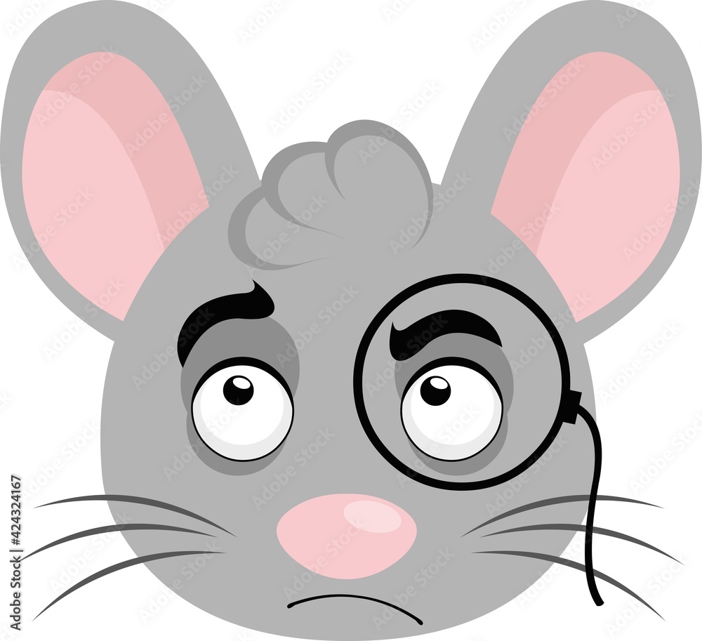 Vector emoticon illustration of a cartoon mouse head with a thinking ...