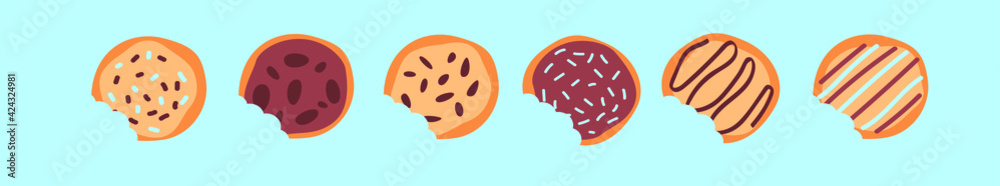 set of chocolate chip cookies cartoon icon design template with various ...