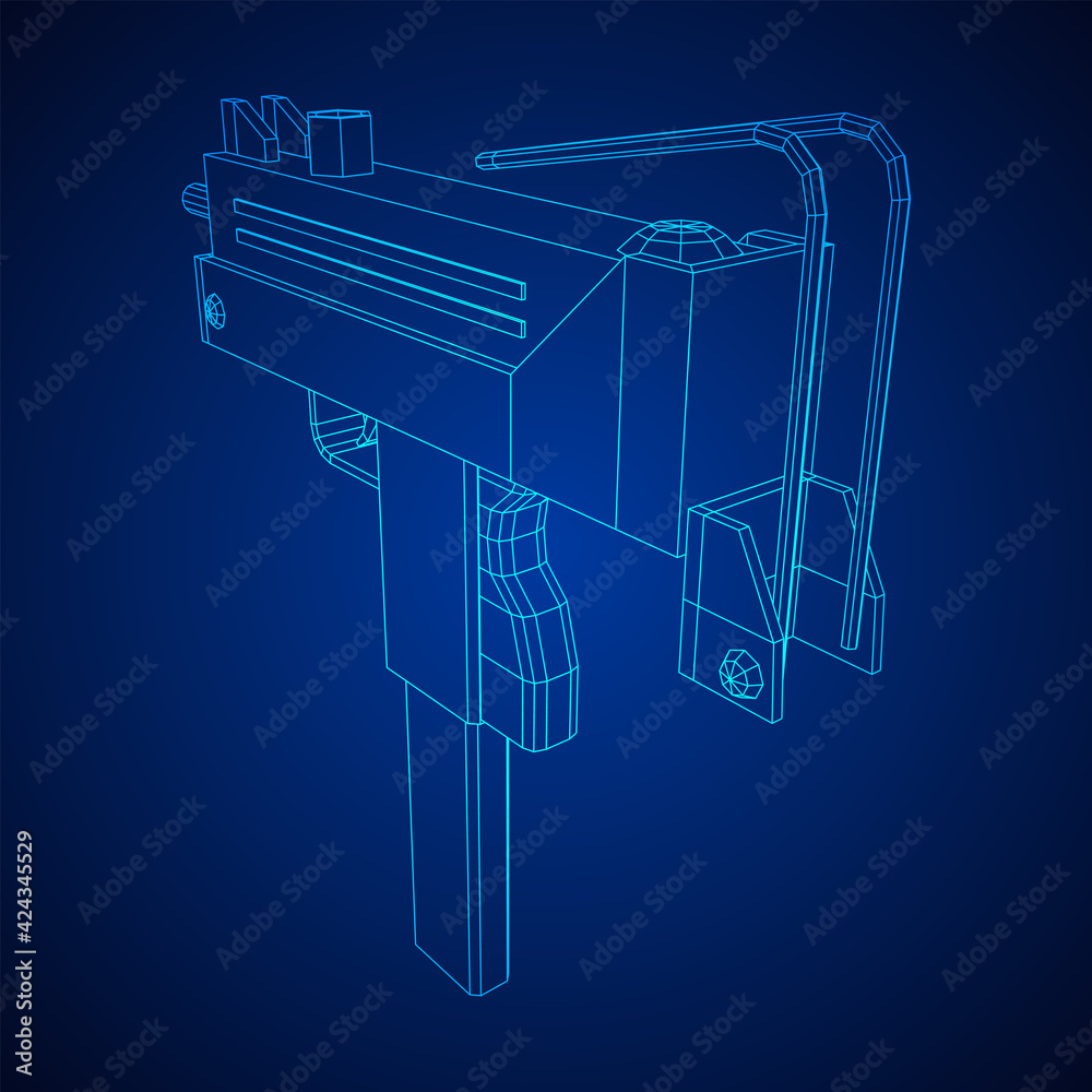 Submachine gun modern firearms pistol. Wireframe low poly mesh Stock ...