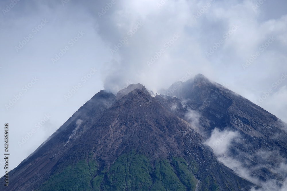 Volcano eruption of Mount Merapi in Yogyakarta, Java island, Indonesia ...