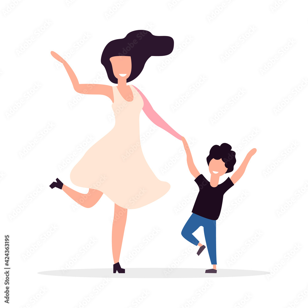 Dancing mother with her son. The holiday is celebrated by happy parents ...