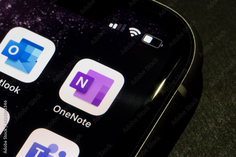 Portland, OR, USA - Mar 29, 2021: Microsoft OneNote app icon is seen on ...