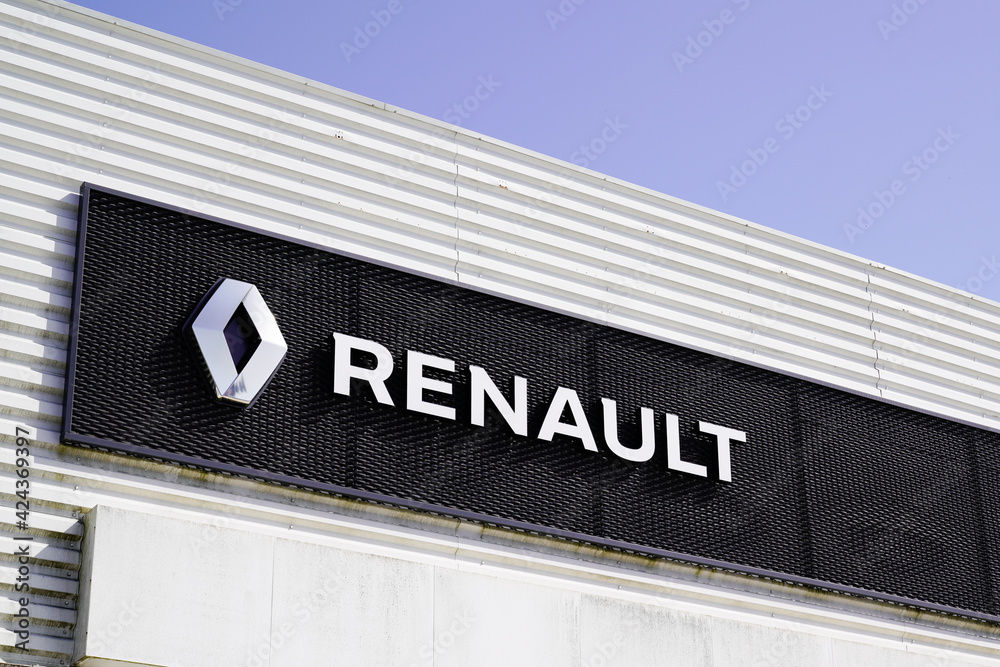 renault brand sign and text logo front of car dealership automobiles ...