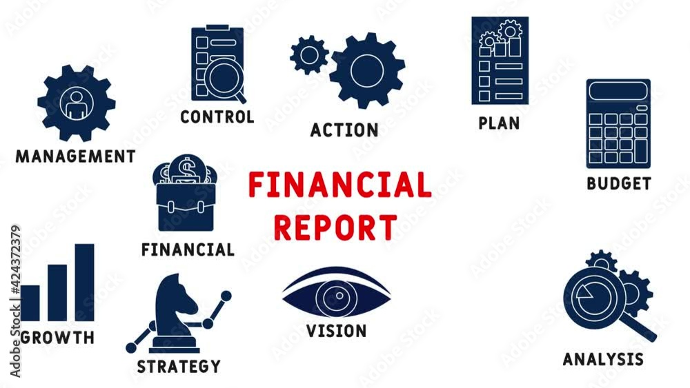 Financial report - icons and words in a cloud motion background concept ...