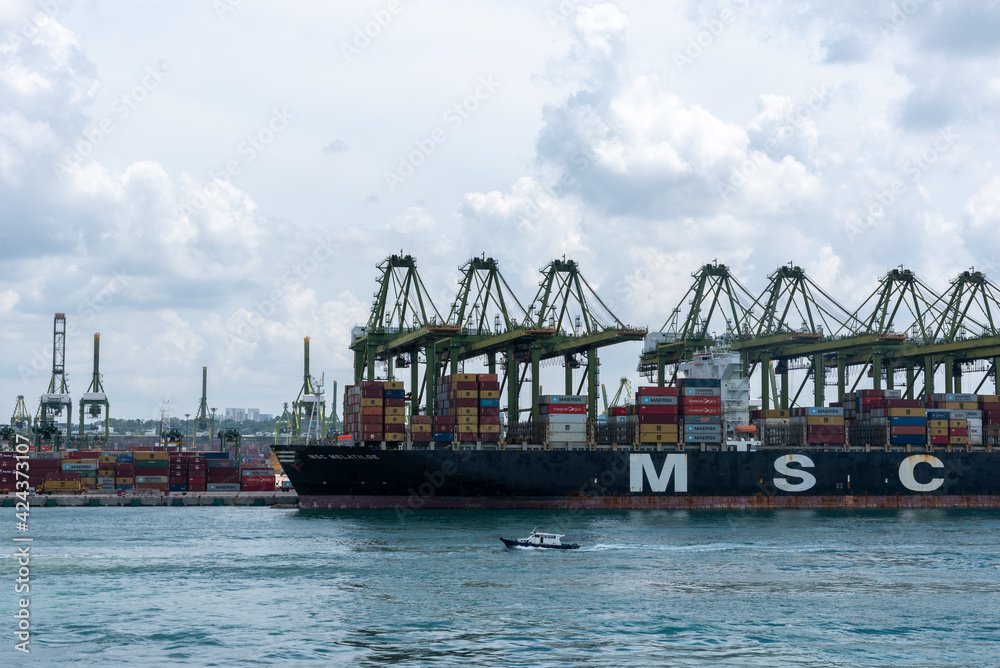Container ship "MSC Samar" berthed at cargo terminal in port of ...