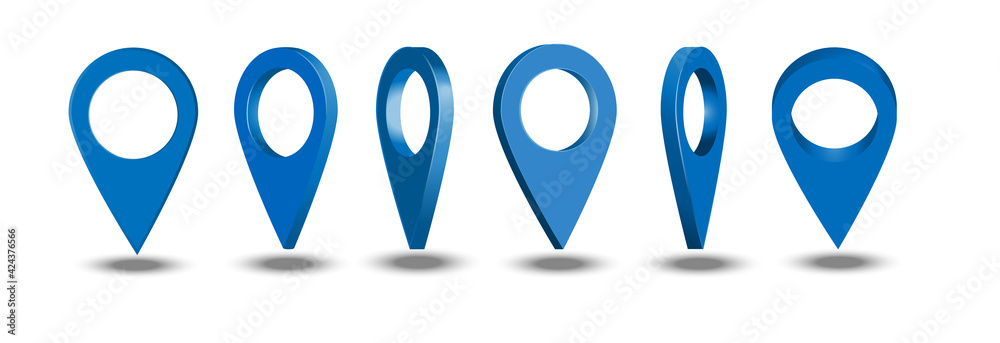 Location icon 3D.Map pointer 3d pin. Blue location symbols vector set isolated on white ...