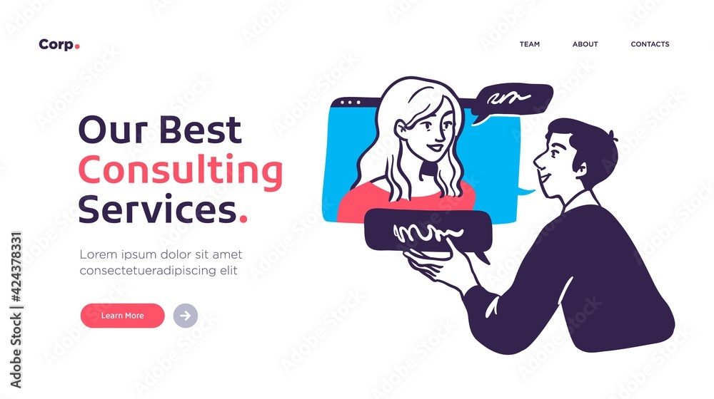 Professionals customer support service. Landing page template design ...