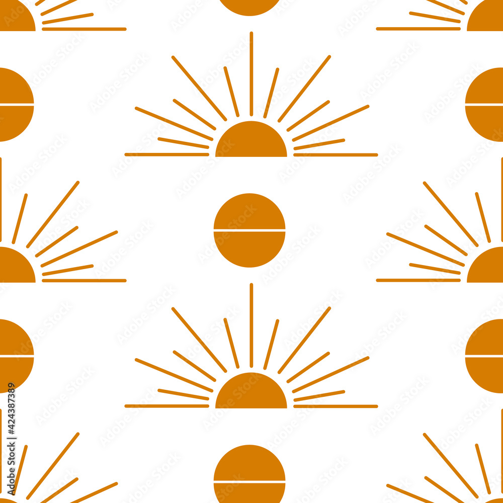 seamless boho pattern with sun vector illustration. abstract vector ...