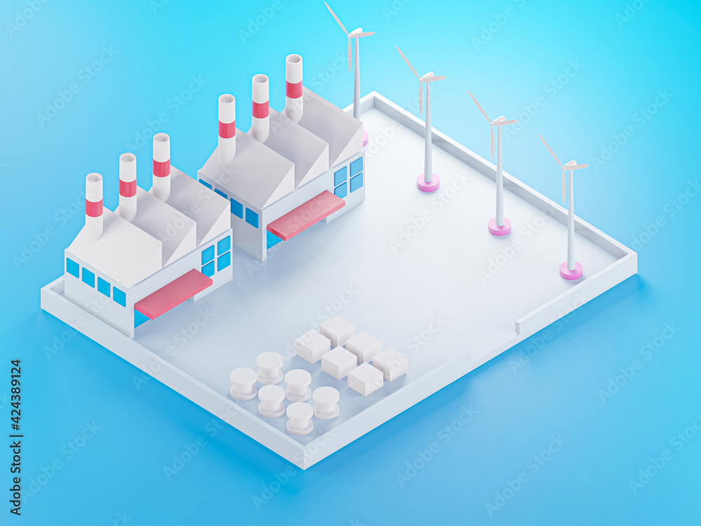 Perspective view on power electricity industry factory building in ...