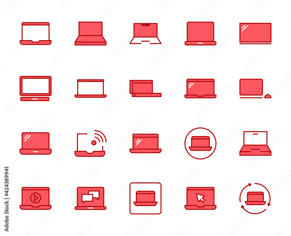 Laptop icon set. Collection of high quality outline web pictograms in ...