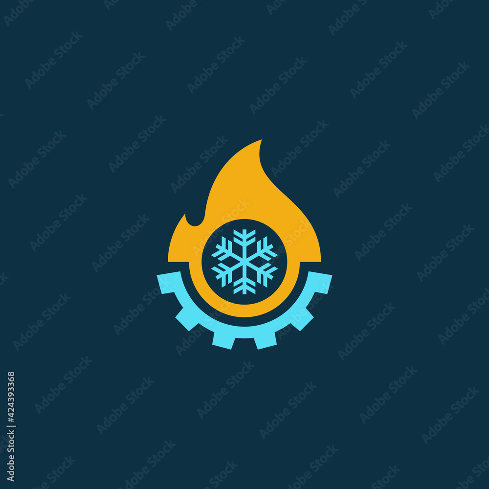 Heating Ventilation and Air Conditioning - HVAC service logo with fire ...