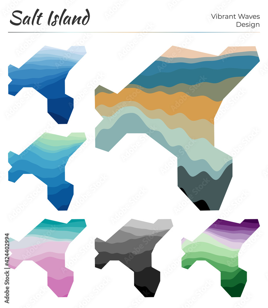Set of vector maps of Salt Island. Vibrant waves design. Bright map of ...