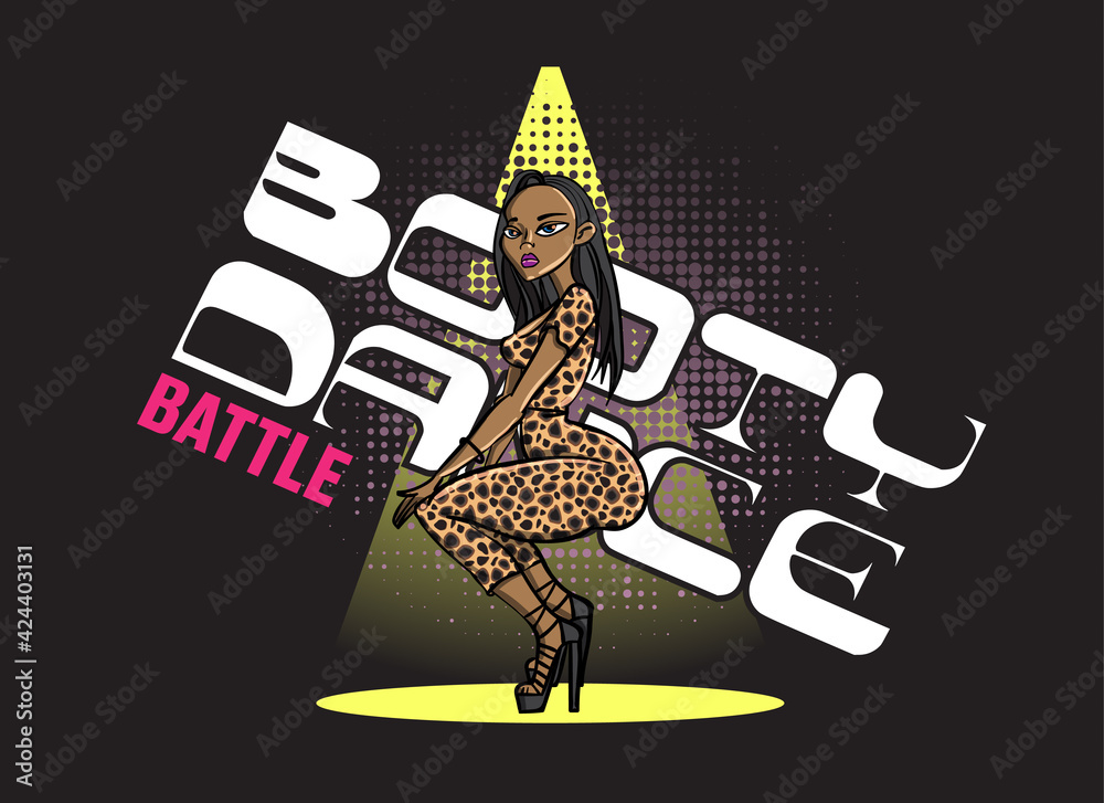 Twerk poster design. Cartoon style girl. Poster for booty dance course ...