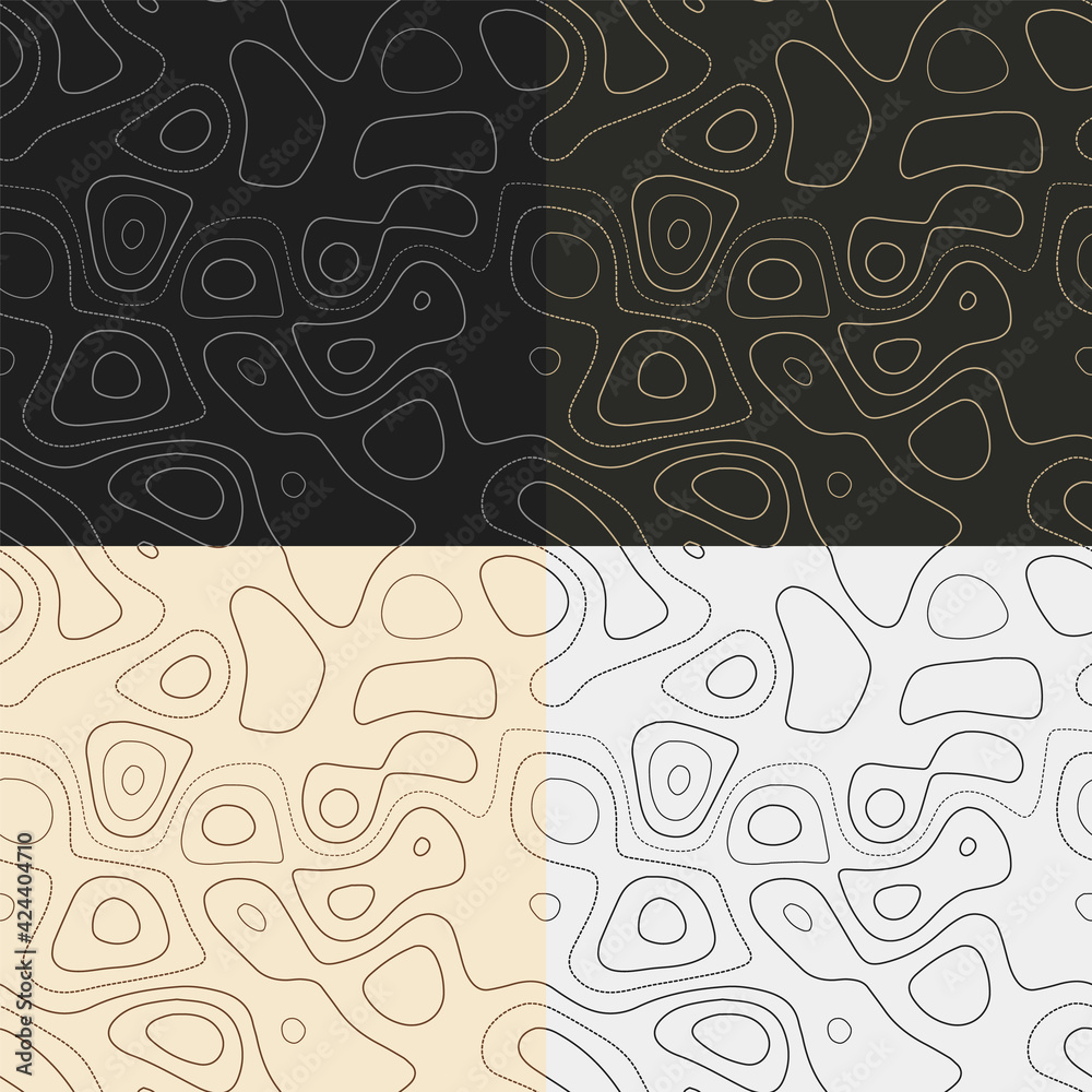 Topography patterns. Seamless elevation map tiles. Attractive isoline ...