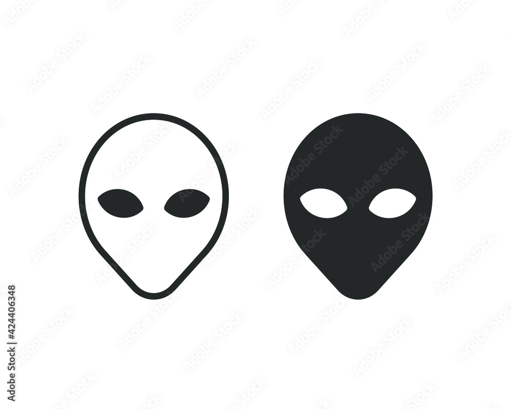 Alien head vector sign set. Humanoid face symbol icon collection ...