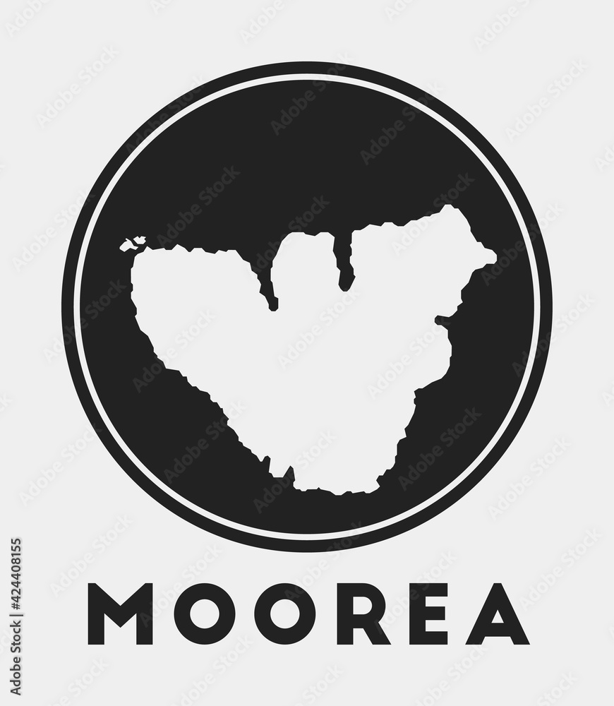 Moorea icon. Round logo with island map and title. Stylish Moorea badge ...