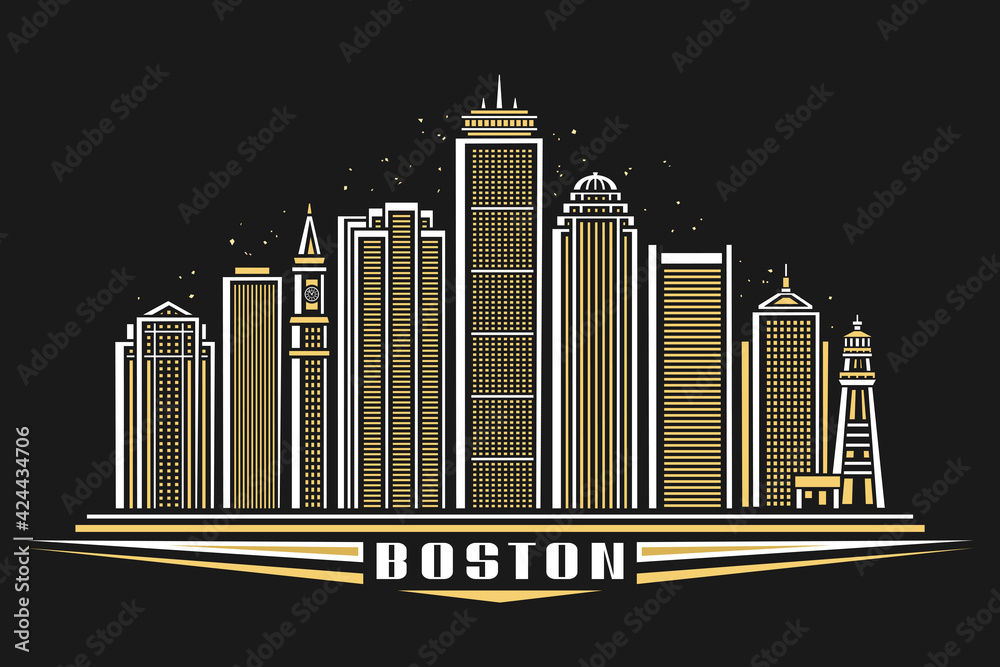 Vector illustration of Boston, horizontal poster with outline design ...