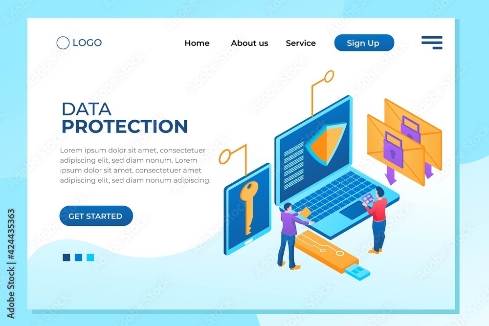 Infographic, banner with hero protect data and confidentiality. Safety ...