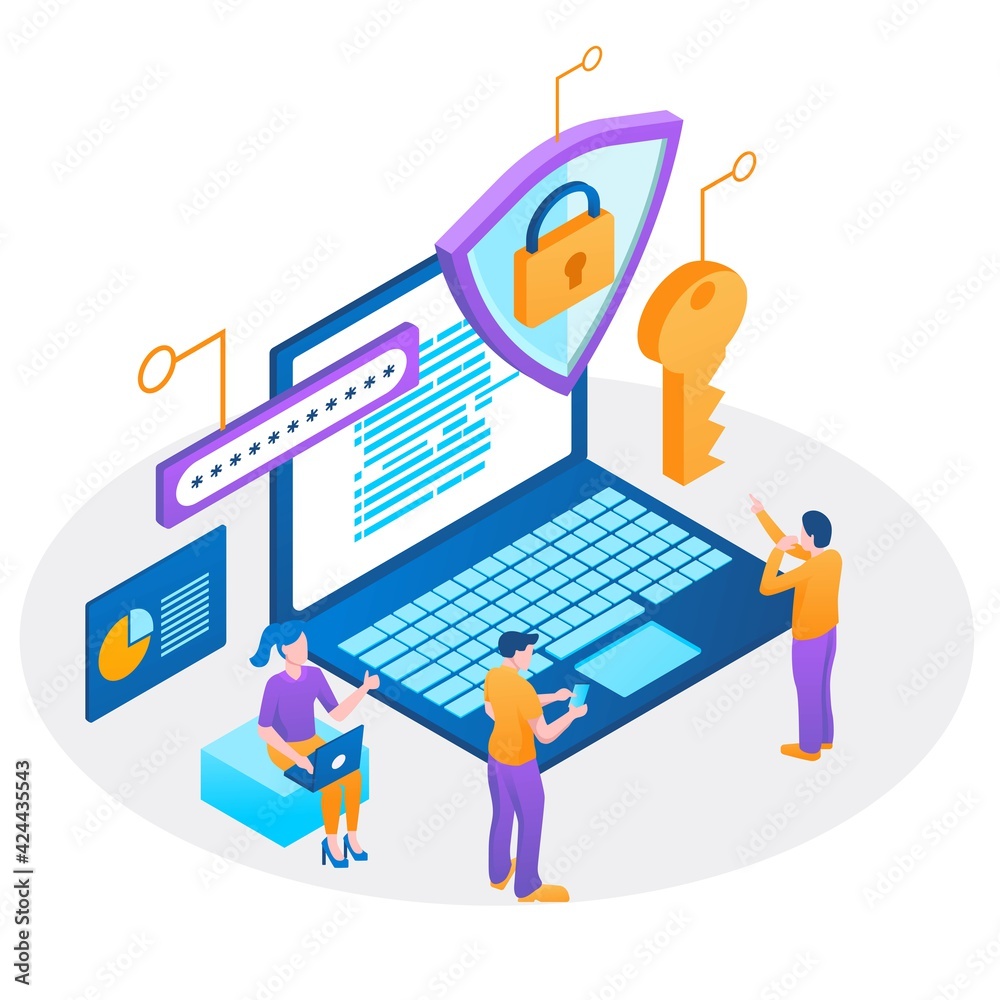 Infographic, banner with hero protect data and confidentiality. Safety ...