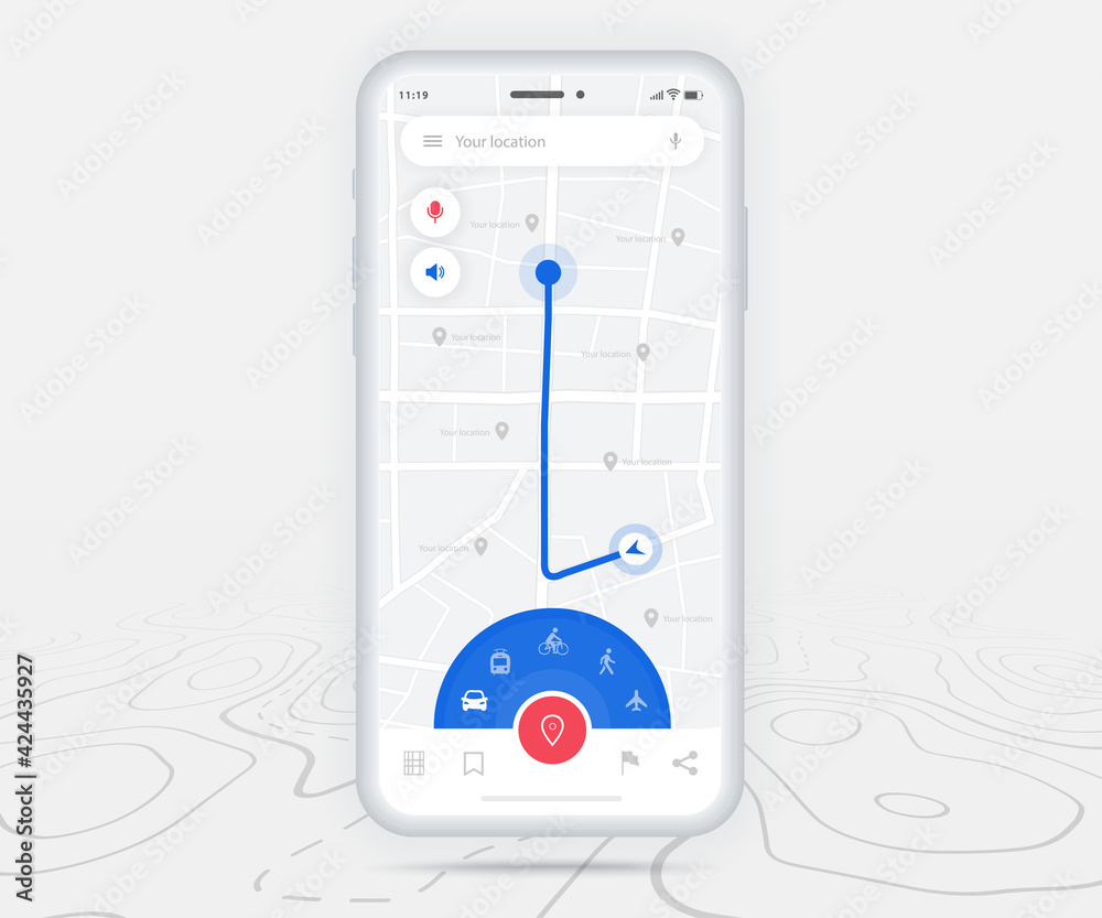 Map GPS navigation ux ui concept, Smartphone map application and ...