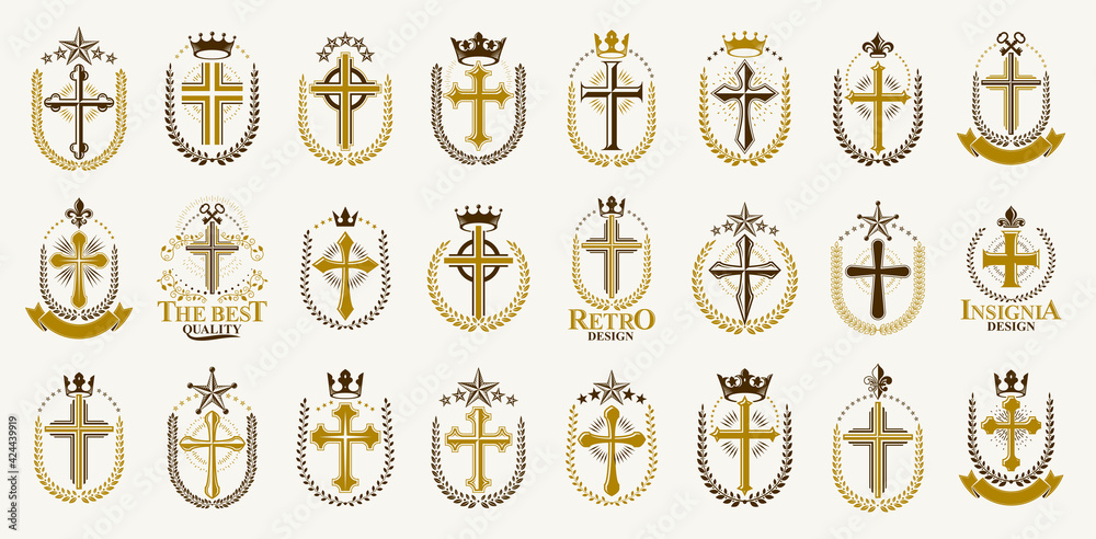 Crosses secrets emblems vector emblems big set, Christian religion ...