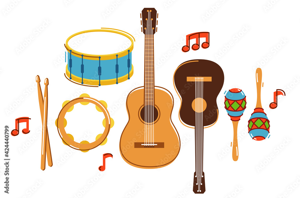 Acoustic music instruments composition vector flat illustration ...