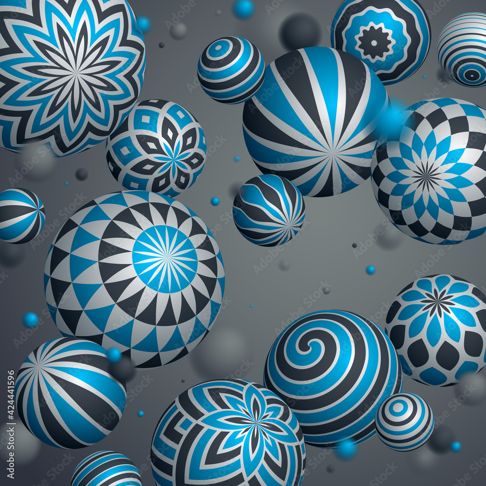 Realistic decorated spheres vector illustration, abstract background ...