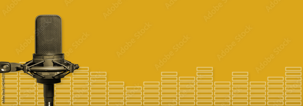 Broadcast radio or podcast background with recording studio microphone ...