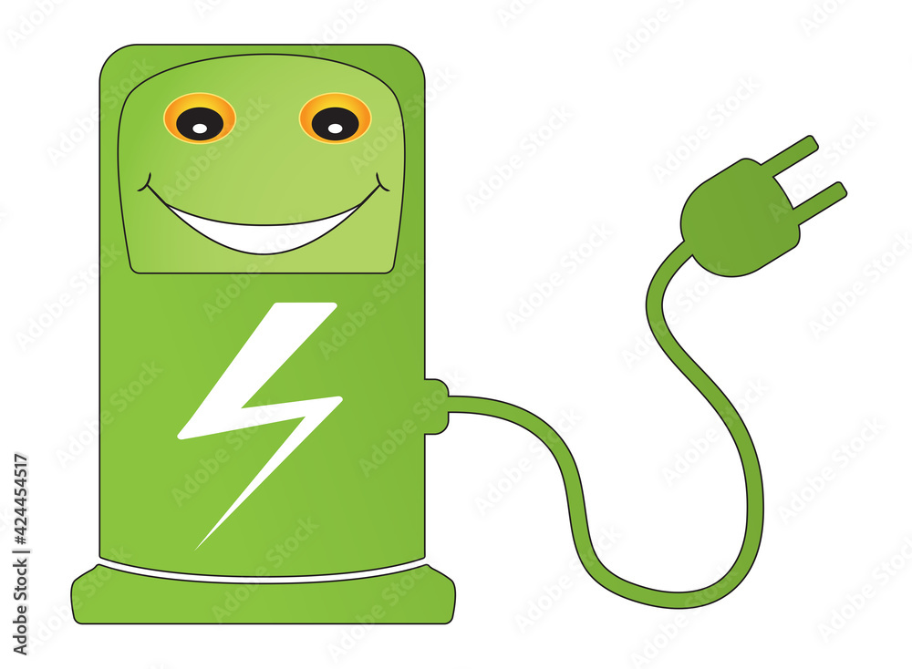 Funny electric car charging station with smile face, eyes and mouth ...