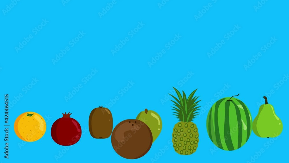 group of fruits animation, blue screen, removable background, chroma ...