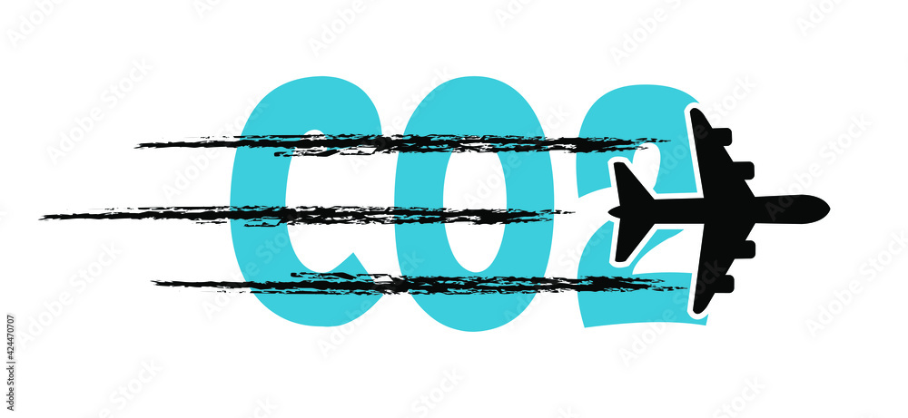 Carbon dioxide emissions. Airplane destination co2 air pollution. Flat ...