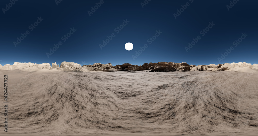 Highlands landscape on the background of the sun. 360 degrees ...