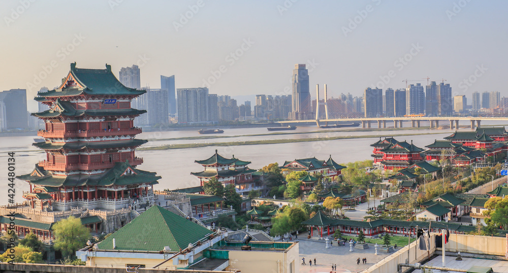 A bird's eye view of the Tengwang Pavilion, an ancient Chinese attic in ...
