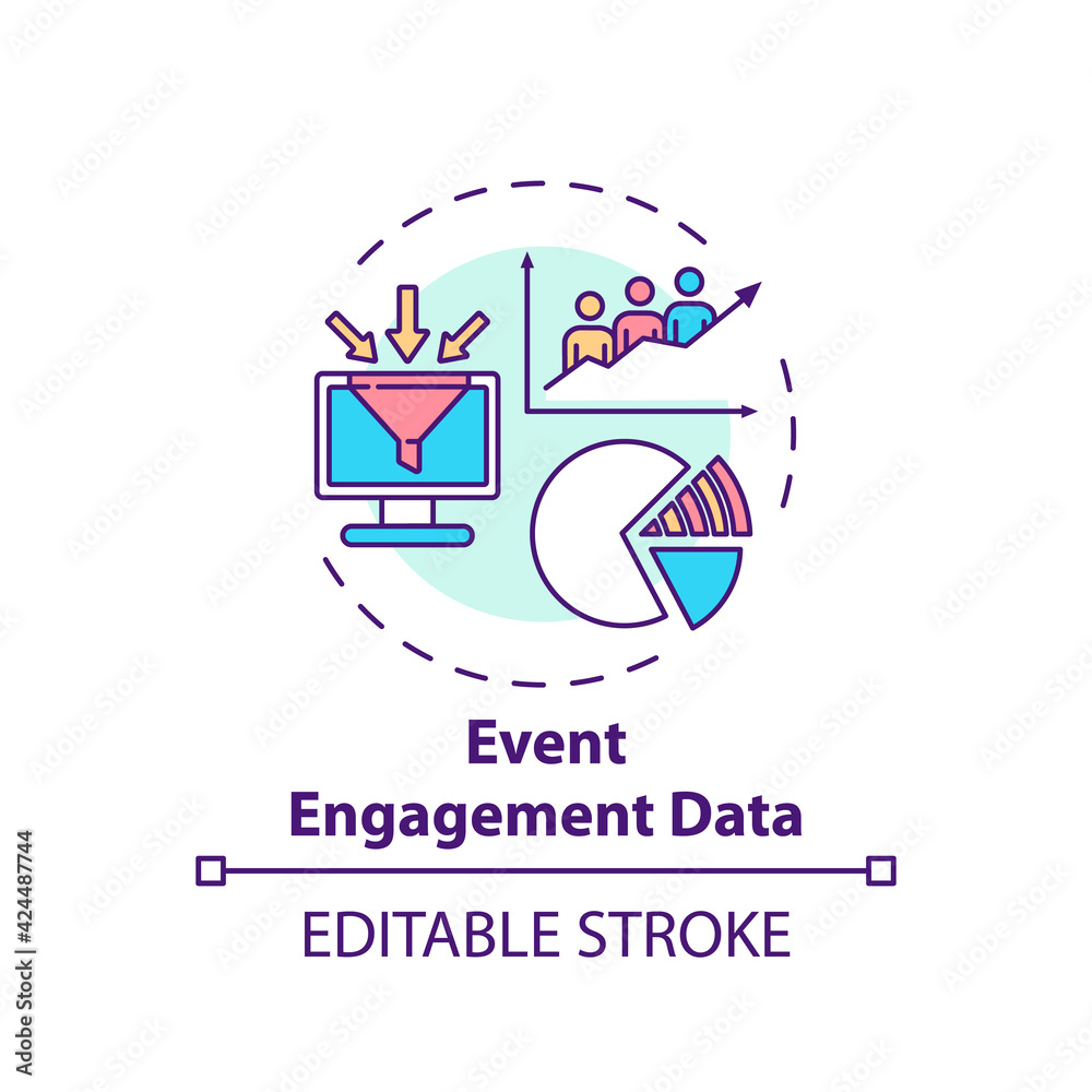 Event engagement data concept icon. Hybrid event measurement idea thin ...