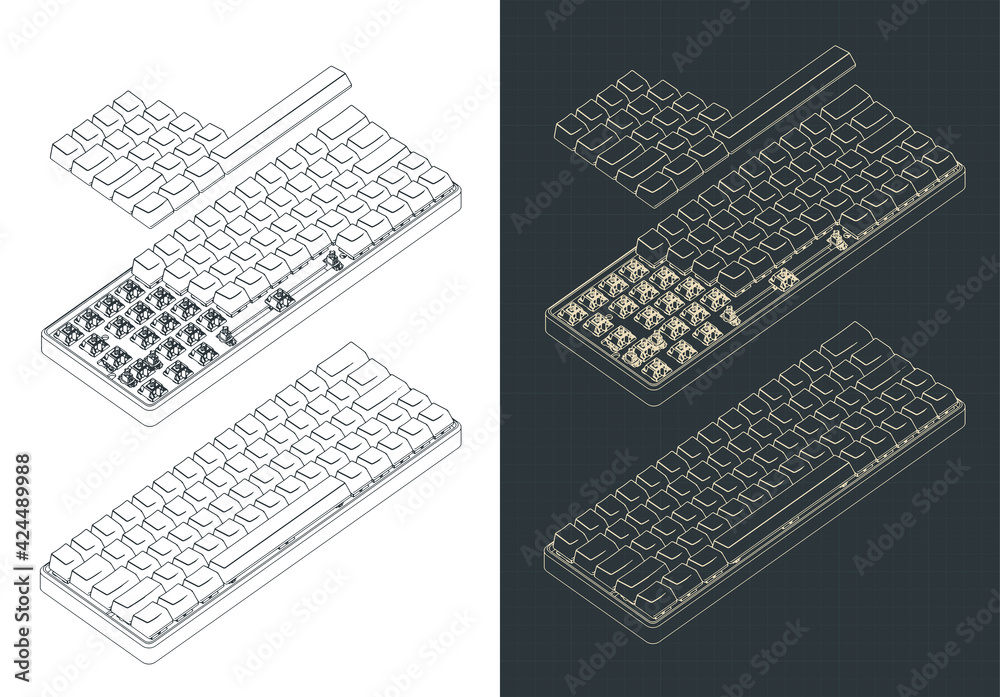 Mechanical keyboard isometric drawings Stock Vector | Adobe Stock