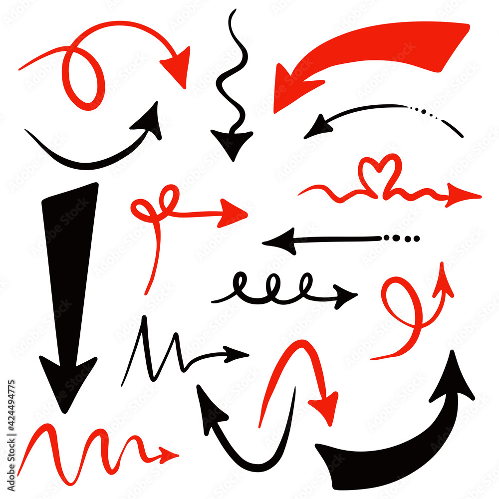 collection of red and black hand drawn arrows signs and highlighting ...