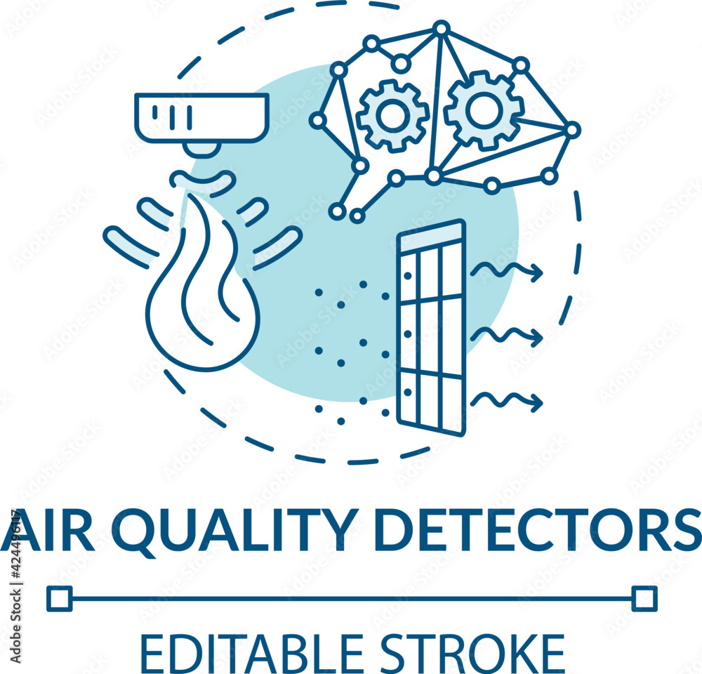 Air quality detectors concept icon. Smart office idea thin line ...