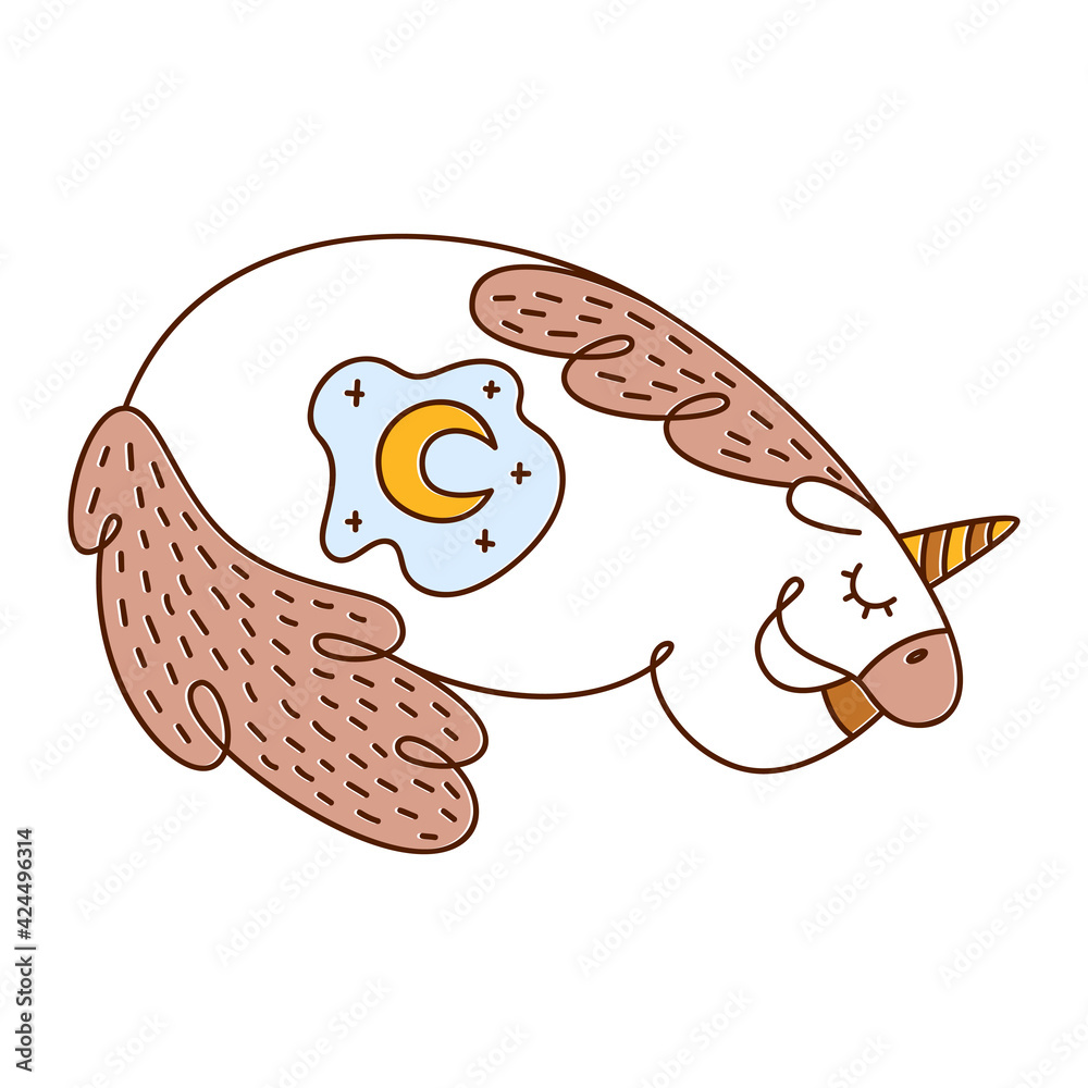 Unicorn sleep, cute line art illustration isolated on white Baby shower ...