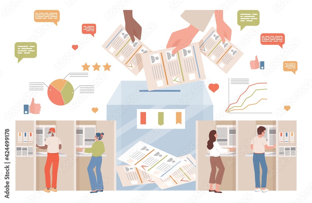 People making choice and vote at voting station vector flat ...