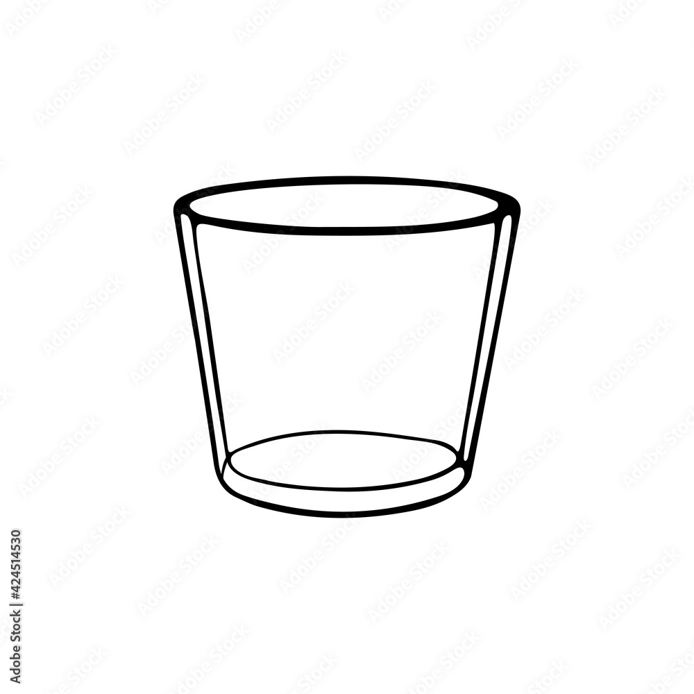 Black hand drawn illustration of a transparent glass for water isolated ...