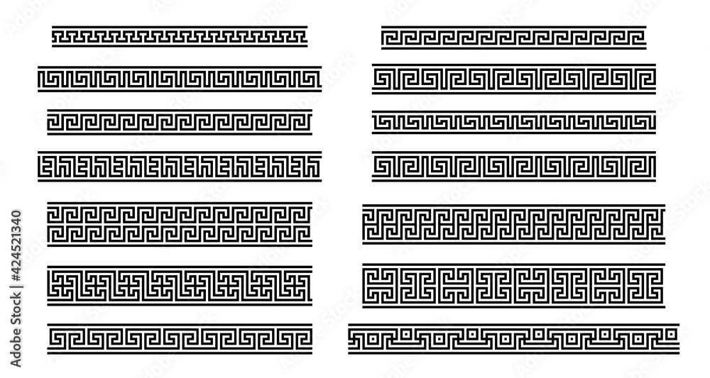 Greek Key seamless borders. Traditional meander patterns. Collection of ...