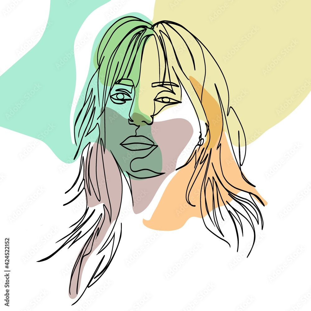 One-line abstract woman portrait. Colorful face drawing. Continuous ...