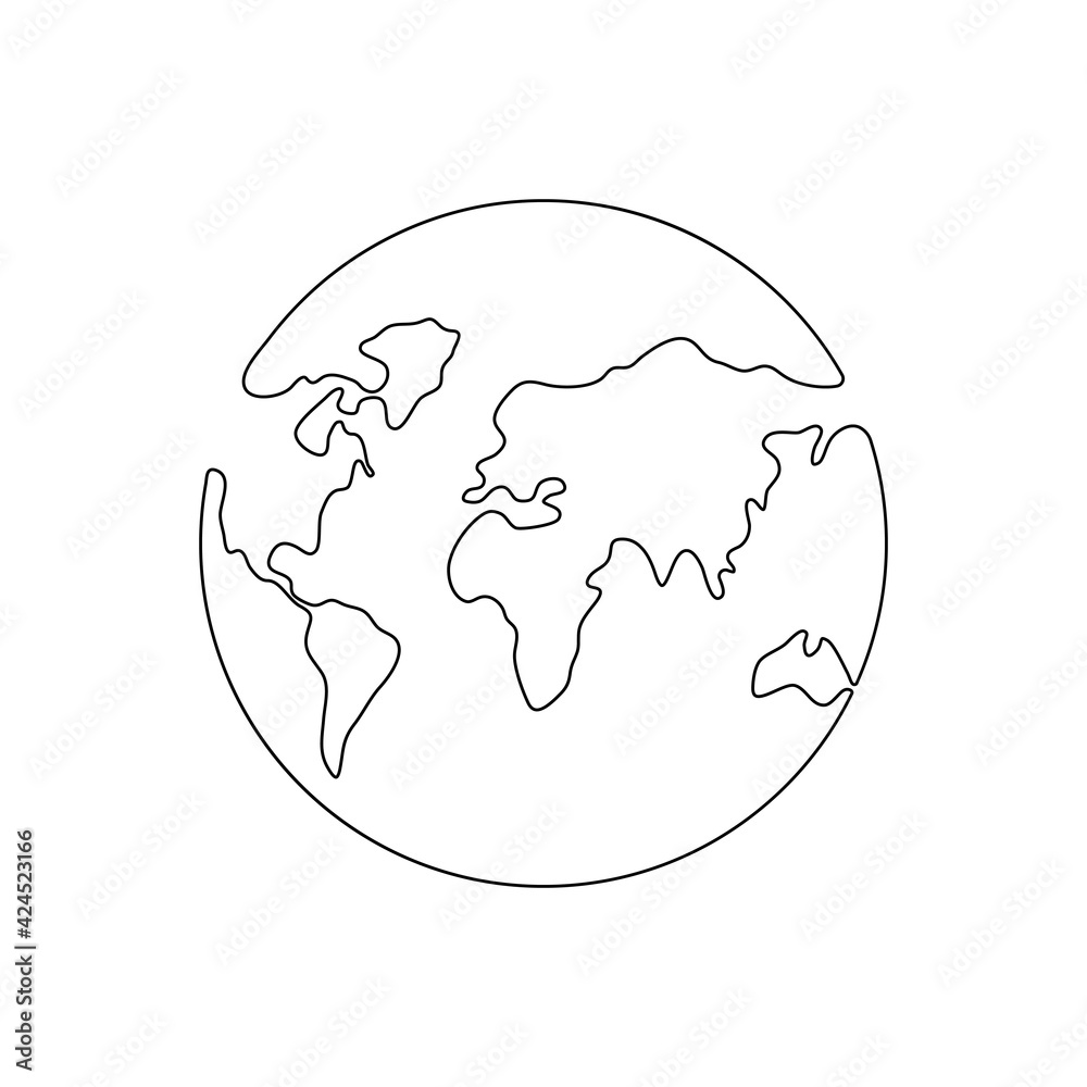World map one line art. Continuous Earth line drawing symbol. Earth ... World map one line art. Continuous Earth line drawing symbol. Earth ...