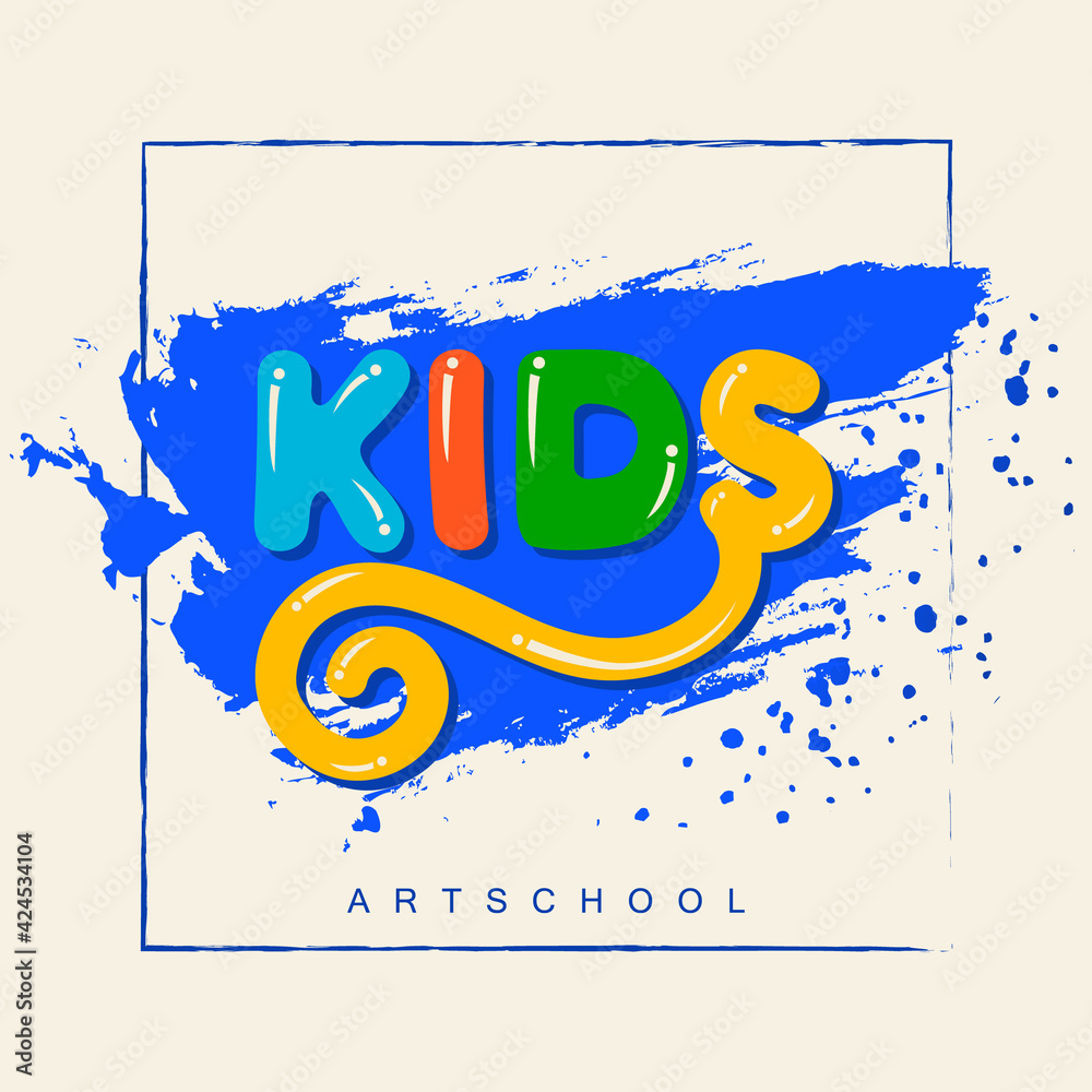 Abstract amusing bright paint frame kids art school logo,childhood ...