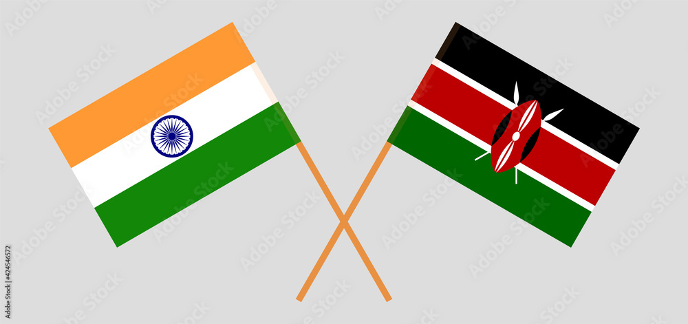 Crossed flags of India and Kenya. Official colors. Correct proportion ...