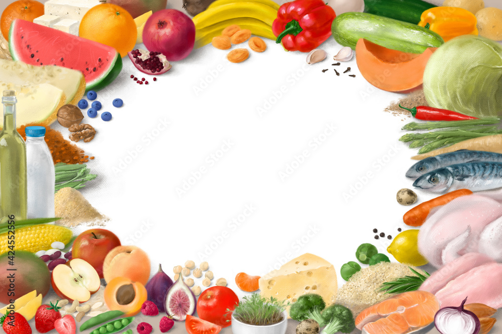 Concept for healthy food . Organic products. Decorative horizontal ...